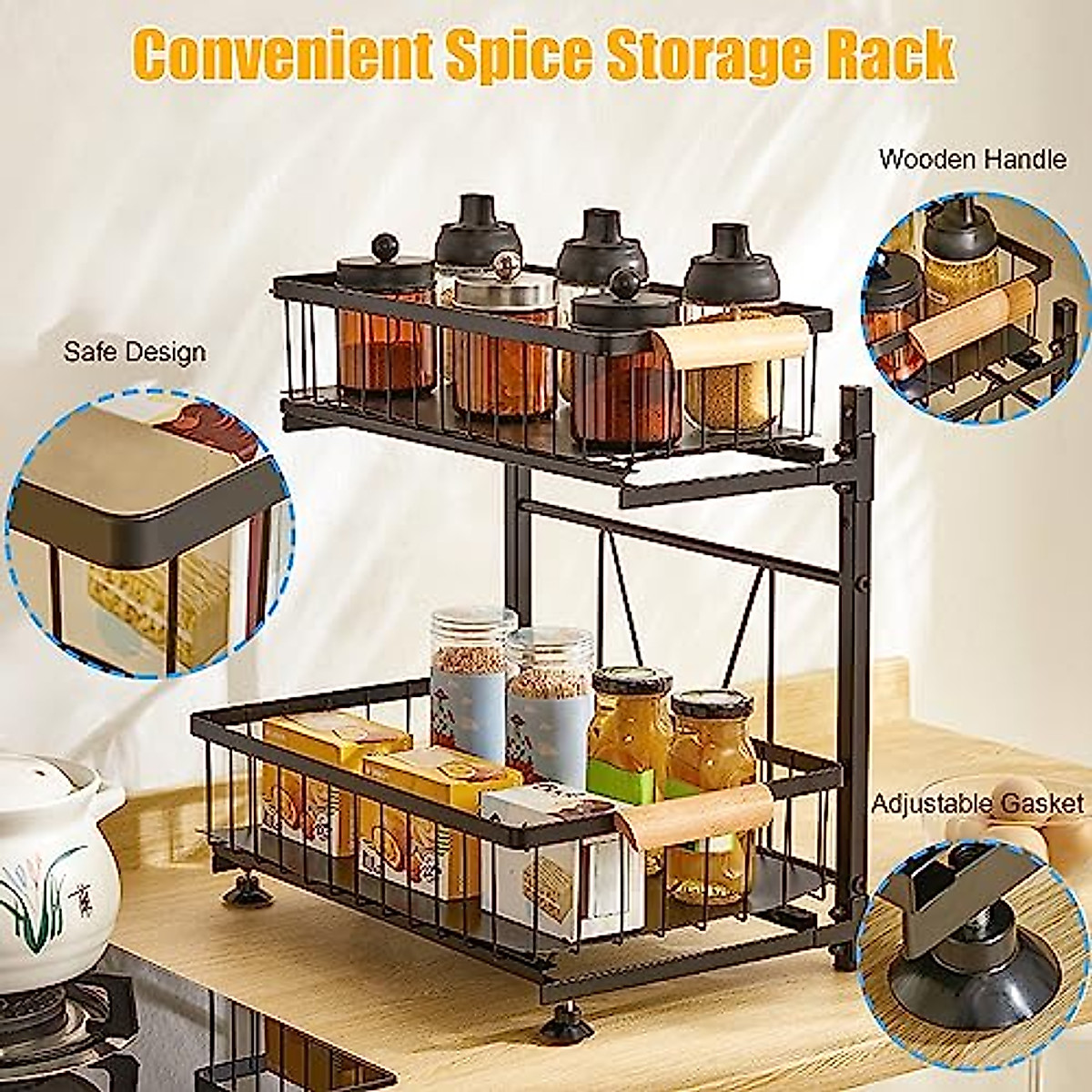 Under Sink Organizers and Storage, Ziqianhard 2 Tire Slipping Drawer Organizer for Bathroom, Pull-out Cabinet Organizer for Kitchen