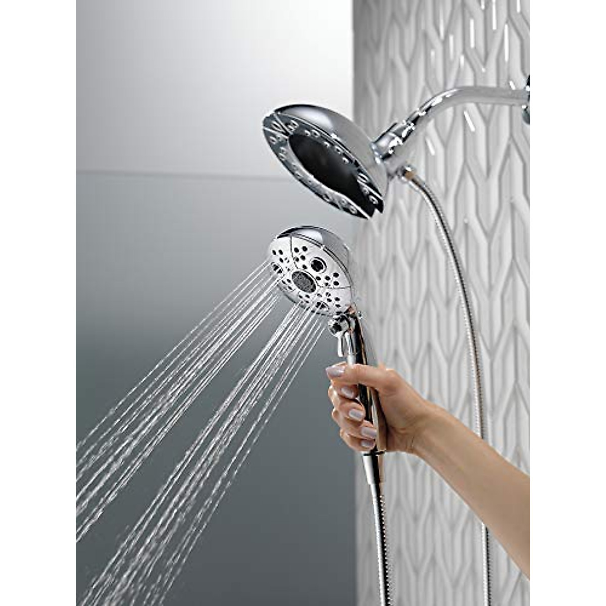 Delta Faucet 5-Spray In2ition Dual Shower Head with Handheld Spray, H2Okinetic Brushed Nickel Shower Head with Hose, Showerheads, Handheld Shower Heads, Magnetic Docking, Stainless 58480-SS25-PK