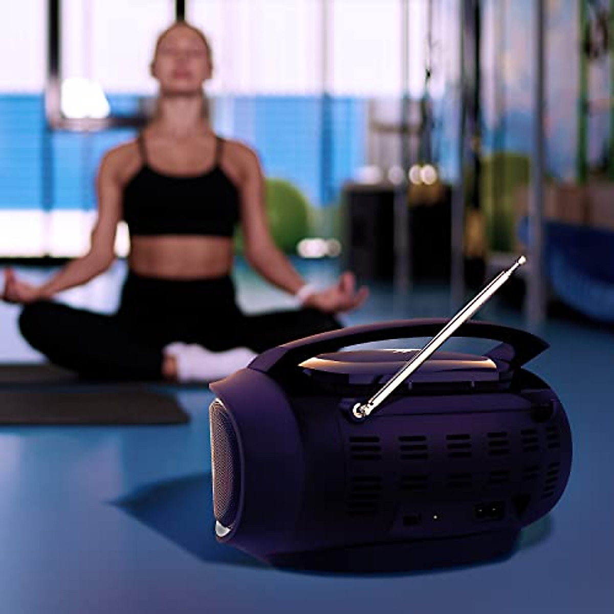 KLIM Boombox Portable Audio System - New 2023 - FM Radio CD Player Bluetooth MP3 USB AUX - Includes Rechargeable Batteries - Wired & Wireless Modes - Compact and Sturdy - Black