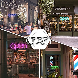 Tekstap Open LED Signs for Business Window, RGB Color Changing Open Neon Sign, 16x6 inches LED Open Sign Lighted with Remote Control & Power Adapter for Storefront/Business Window Restaurant/Bar/Salon