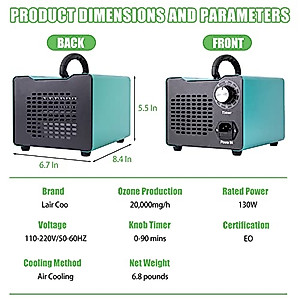 0zone Generator, 20,000 mg/h 0zone Machine Odor Removal Odor Eliminator Deodorizer 0zonator 0zone Generator Air Purifier for Home, Auto, Smoke Cars