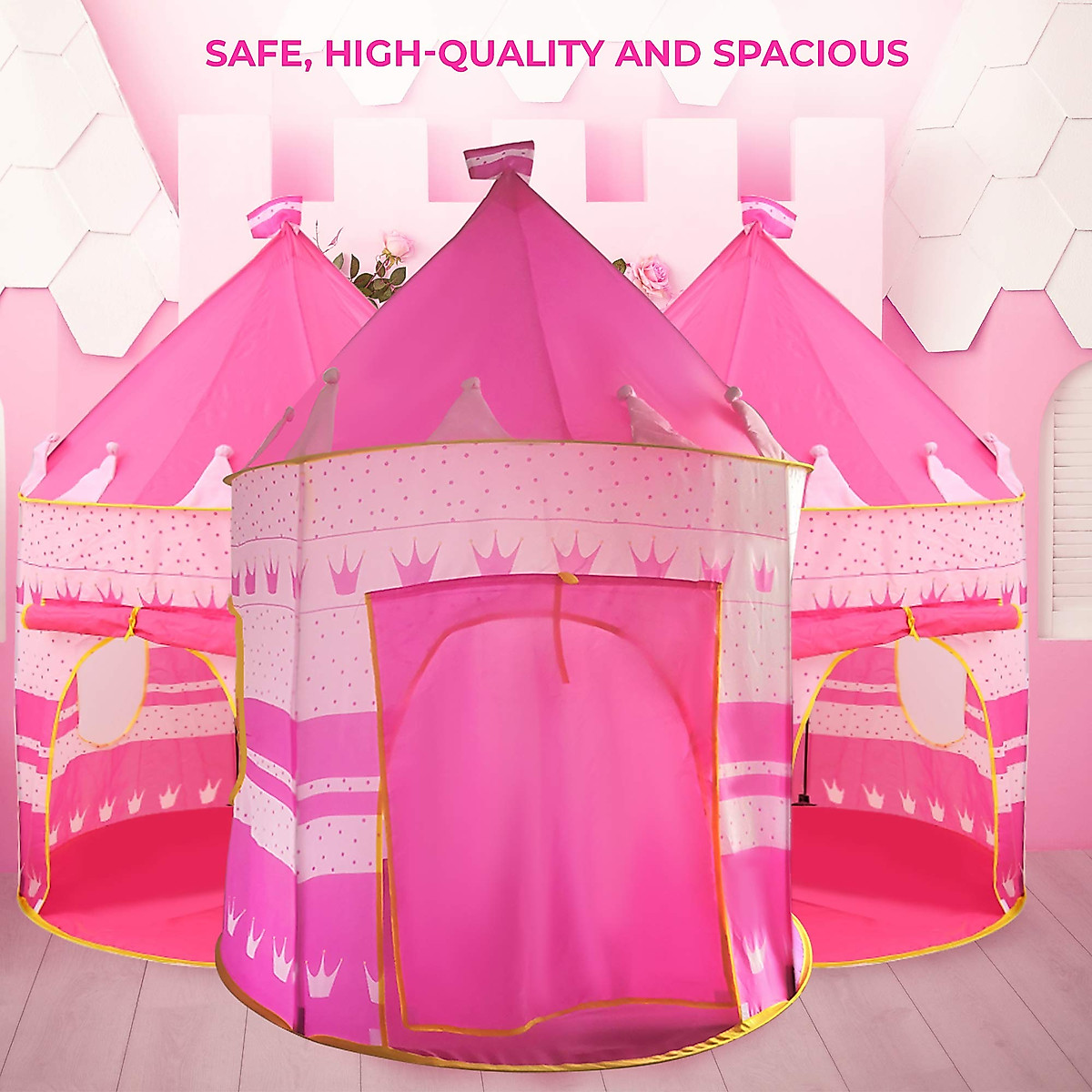Princess Castle Play Tent for Kids, Princess Castle Dollhouse That conveniently Folds in to a Carrying Case, Perfect Foldable Pop Up Pink Childrens Play Tent/House Toy for Indoor & Outdoor Use
