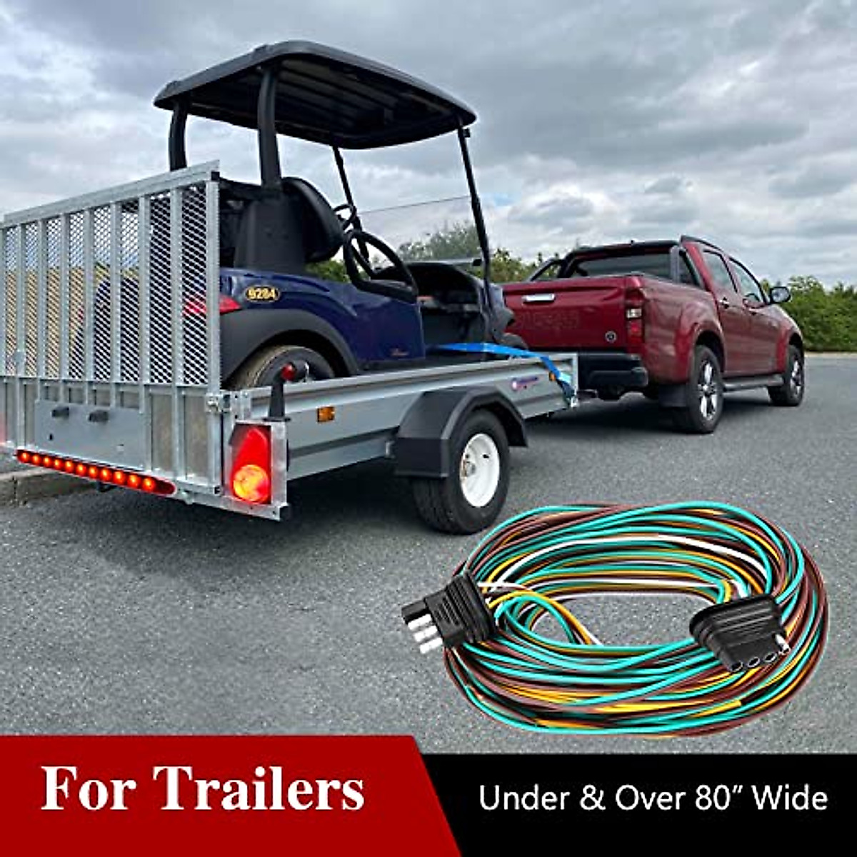 Trailer Wiring Harness Kit, 50FT Trailer Wiring, LIMICAR Trailer Wire Kit, Trailer Wiring Harness with 4 Flat 4 Pin Flat Wishbond Trailer Wire, Trailer Light Wire, Boat Trailer Wiring Kit