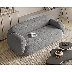 Acanva Modern Minimalist Sofa for Living Room Lounge Home Office, Rounded Edges Couch with Soft Boucle Upholstered, 74”W, Grey
