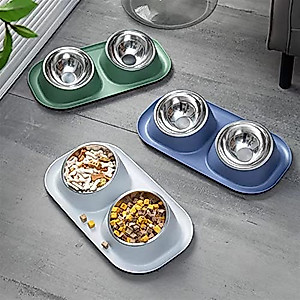 FUUIE Bowls for Food and Water Angled Double Bowl Stainless Steel Pet Bowl (Color : Blue)