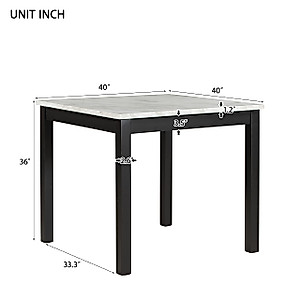 Merax Dining Table Set for 4, Counter Height Dining Table Set with Faux Marble Dining Table and 4 Upholstered-Seat Chairs, 5 Piece Dining Room Table Set for Kitchen and Living Room Furniture, Gray