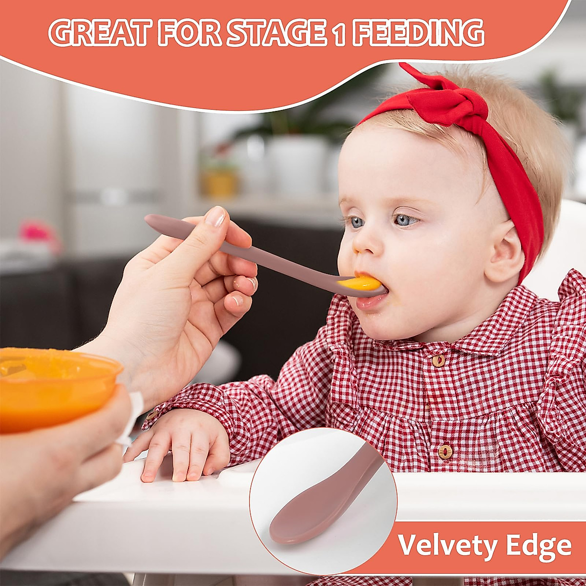 6-Piece Silicone Baby Feeding Spoons for First Stage Infant, Soft-Tip Easy on Gums I Training Spoon Self | Baby Utensils Feeding Supplies, Dishwasher Safe & Boil-proof
