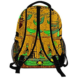 Ancient Egyptian Decor Deities And Gold Background With Hieroglyphs Backpack Casual Sports Daypack Travel School Bag with Multiple Pockets for Men Women College