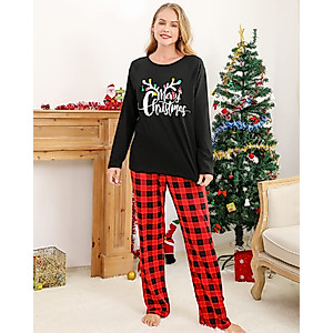 SOLOYEE Matching Christmas Pajamas for Couples Pjs Sets Adults Classic Plaid Xmas Sleepwear for Family Men and Women (Women, Large)