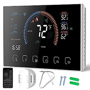 Creawonlas WiFi Thermostat for Home Heat Pump Suitable for Air and Ground Energy Heat Pumps, Programming Thermostat Voice Control Compatible with Alexa Google Home, C-Wire Adapter Included