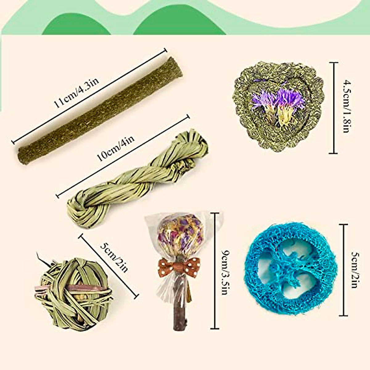 FIPASEN Rabbit Chew Toys for Teeth, 16PCS Natural Timothy Hay Chew Toy, Improve Dental Health for Bunny/Chinchilla/Guinea Pig/Hamsters/Holland Lop, Small Rodent Pet Molar Teeth Treats Toys