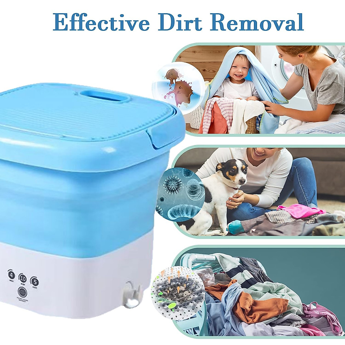 Portable Foldable Bucket Washing Machine Small Turbine Washer with Drain Basket for Apartment Dorm, Underwear or Small Items, Camping, RV, Travel (110V-240V) - Best Gift Choice