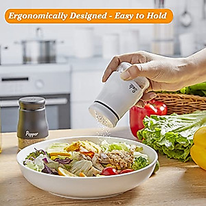 Salt and Pepper Shakers Set, Bivvclaz 5 Ounce Stainless Steel Salt and Pepper Dispenser with Glass Bottom, Cute Salt and Pepper Shakers for Modern Home Kitchen Decor, Easy Filling