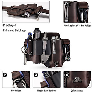 Leather Multitool Sheath - EDC Belt Organizer for Leatherman Tools, Flashlight, Pen, and Keychain Clip, Durable and Stylish, Great for Work and Daily Use, Ideal Gift for Men