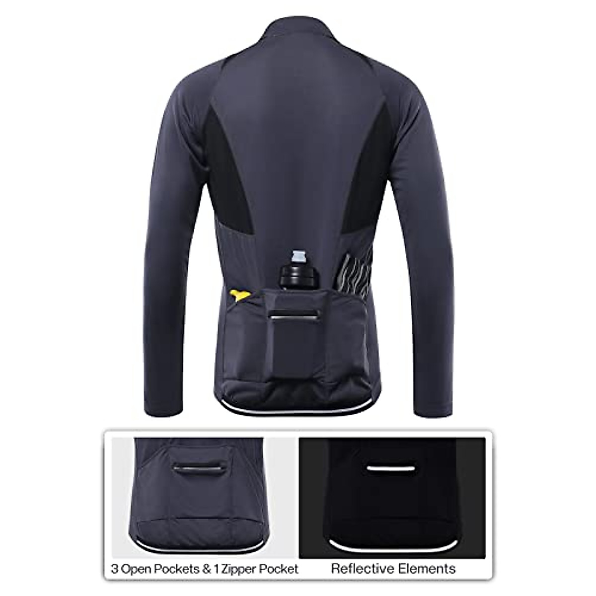 ARSUXEO Men's Half Zipper Cycling Jerseys Long Sleeves MTB Bike Shirts 6031 Gray Size Medium