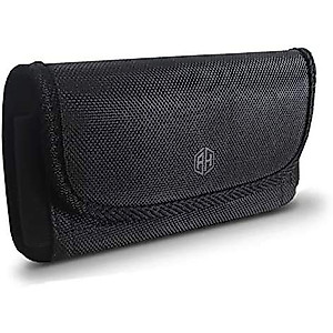 AH Military Grade Canvas Horizontal Men Cell Phone Belt Holder for iPhone 11 12 X Max iPhone 6s 6 Plus 7 Plus 8 Plus Rugged Clip Nylon Phone Belt Pouch Cell iPhone Holster with Belt Loop Fits Otterbox
