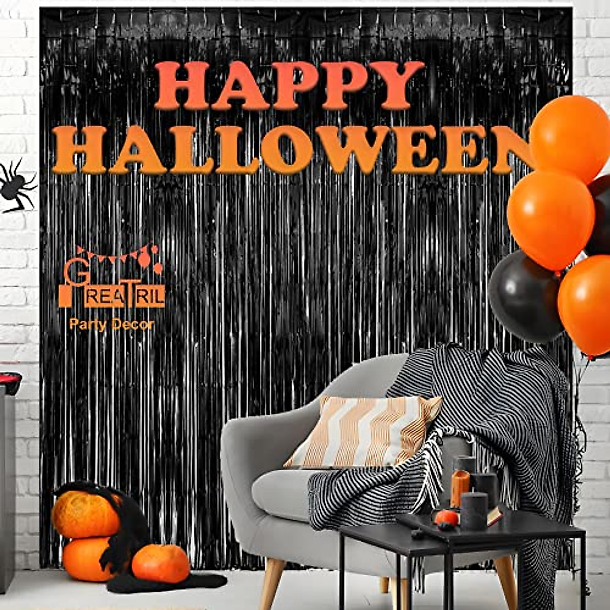 GREATRIL Black and Red Tinsel Fringe Curtain Foil Fringe Party Backdrop Streamers for Stranger Themed/Halloween/Christmas/Doorway/Casino/Wall Decor 2 Black 2 Red