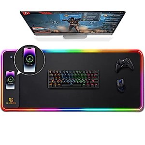 Gimars Gaming Mouse Pad with Wireless Charging, Extened Large 10W Fast Charging RGB Gaming Mouse Pad, 10 Colors LED Light, Premium Smooth Surface, Non Slip Desk Mat for Gaming, Mac, PC, Office