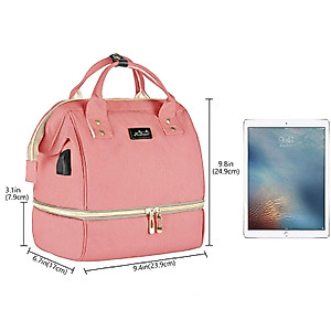 Viedouce Nappy Backpack, Changing Nappy Bag, Lunch Bag Insulated, Picnic Bag for Travel, Waterproof Oxford Baby Travel Diaper Mummy Bag Backpack with Charging Port (Pink 8L)