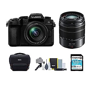 Panasonic LUMIX G95 20.3 Megapixel Mirrorless Camera with 12-60mm F3.5-5.6 Lens Bundle with Panasonic LUMIX 45-150mm F4.0-5.6 G Vario Lens, 128GB SDXC Memory Card, and Camera Gadget Bag (4 Items)