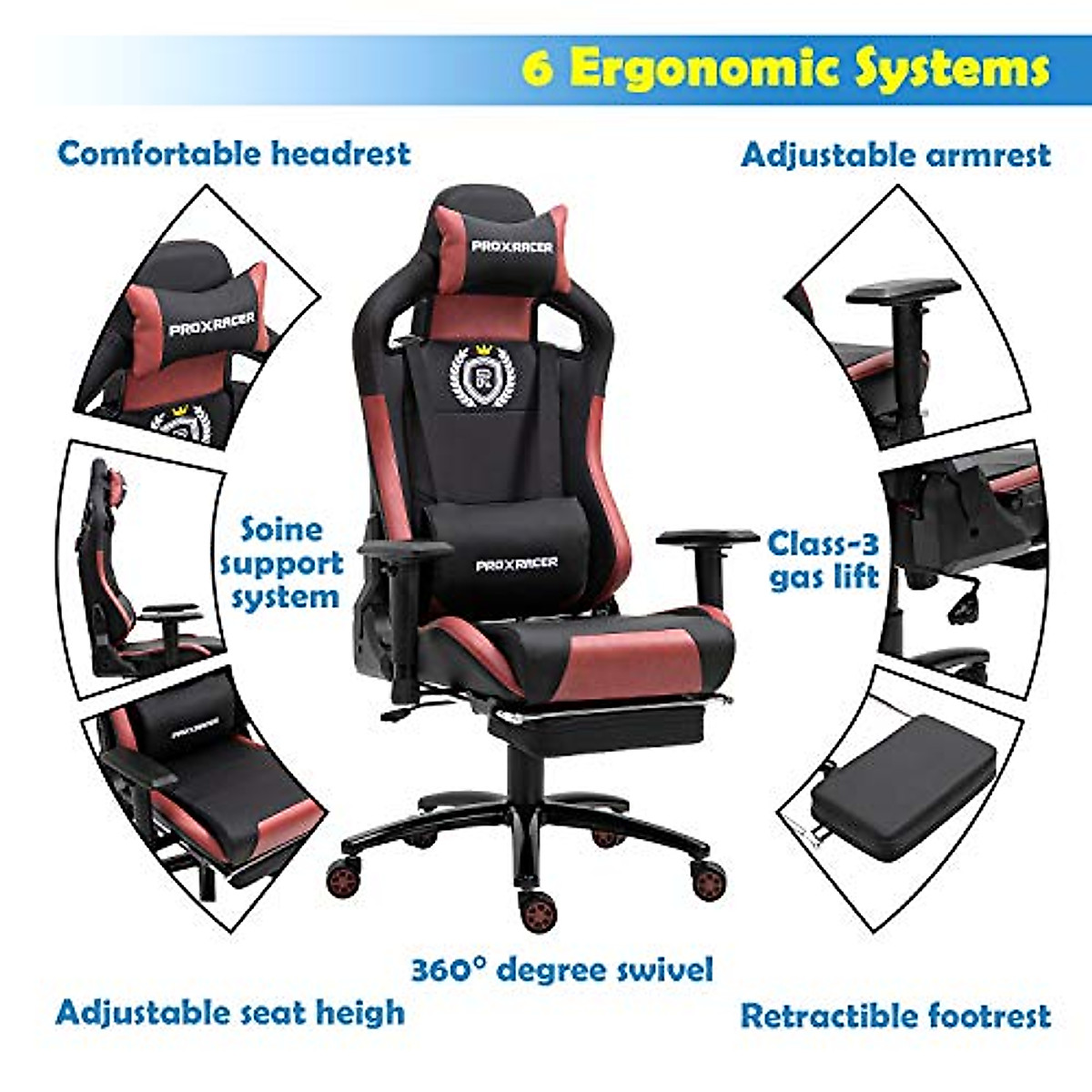 walsport Reclining Gaming Chair with Footrest High Back Computer Chair Back Support Office Chair Ergonomic Video Game Chairs for Teens Gtracing Gaming Chair (Black-Red)