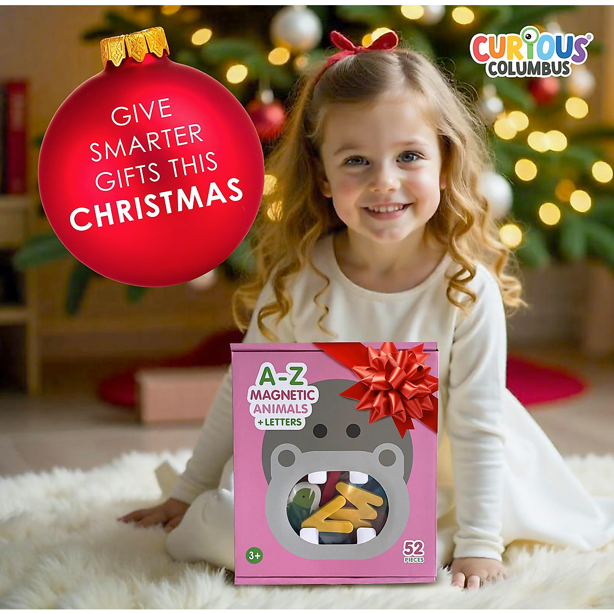 Curious Columbus Animal Magnets - 52 Toddler Magnets For Refrigerator - Fridge Magnets For Toddlers Play with Magnetic Letters - ABC Kid Magnet for Alphabet Learning - Kids Foam Animals A-Z Activities