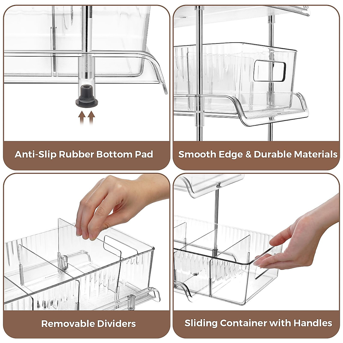 XINYA BAO 3 Tier Clear Bathroom Organizer, With Dividers, Multi-Purpose Pull-Out Pantry Organization and Storage, Under Sink Closet Organizers and Storage, Skincare Cosmetic Organizer Medicine Bins