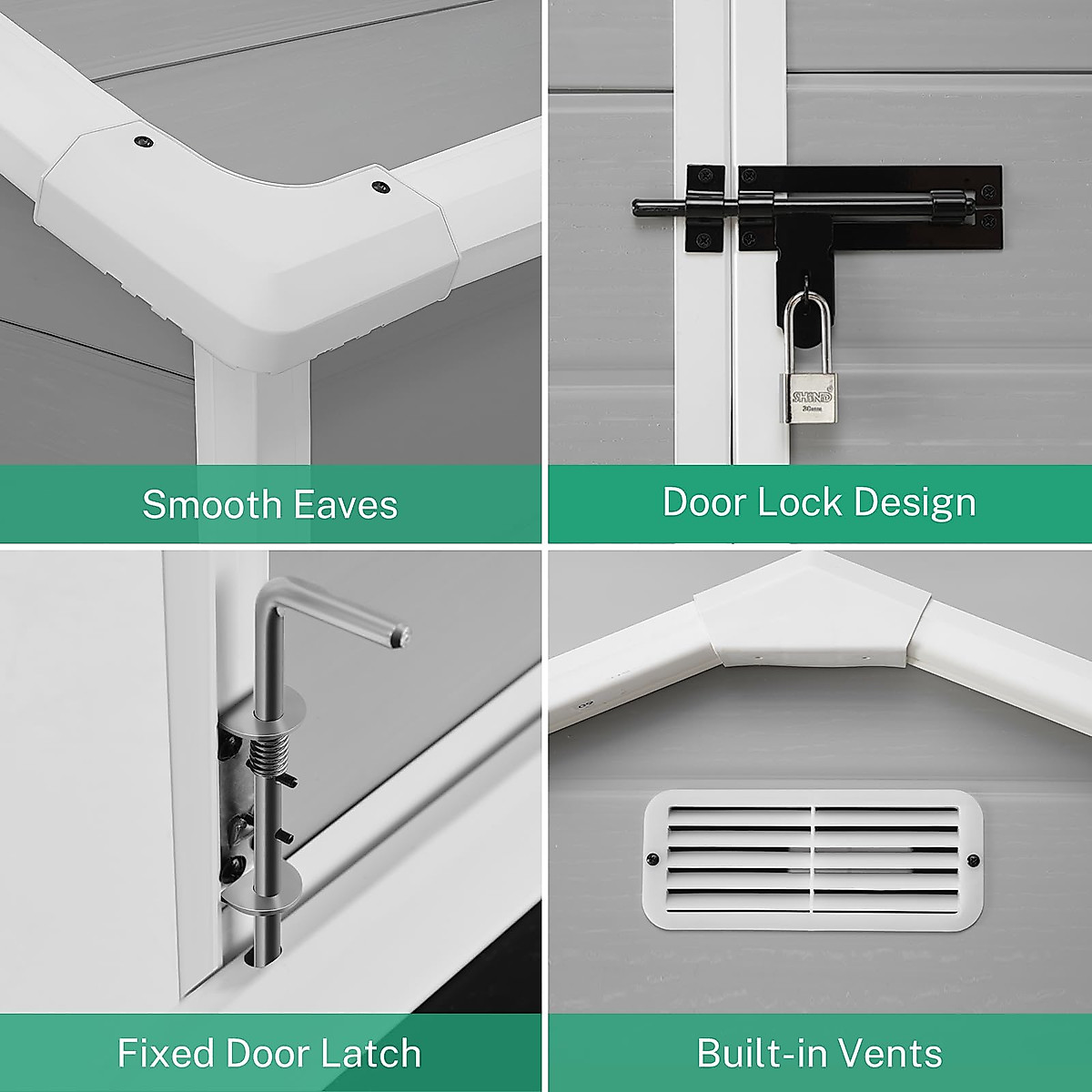 Seizeen 6x4.4ft Resin Shed with Floor, Waterproof Outdoor Plastic Garden Shed with Lockable Doors, Window & Vents, Outdoor Storage Shed for Storing Patio Furniture, Tools, Bike and Lawn Mower (Gray)