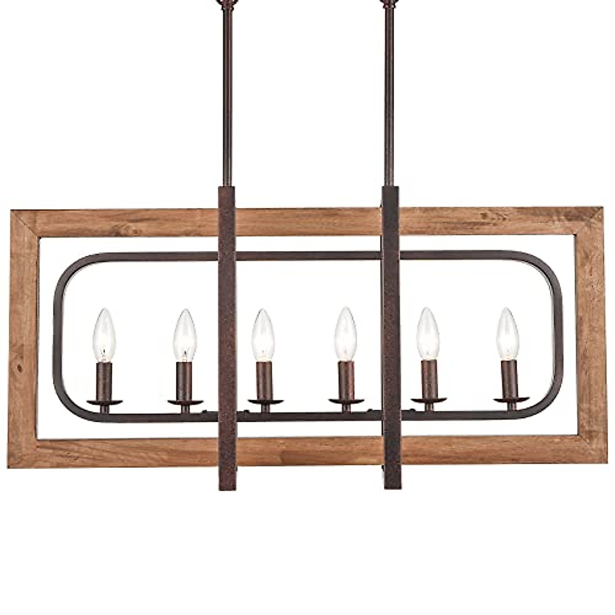 DEYNITE Farmhouse Wood Chandelier for Kitchen Island 6-Light Dining Room Pendant Light Fixtures in Rust & Brown Finish