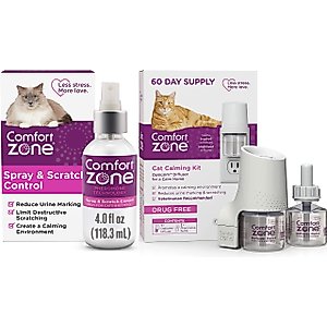 Comfort Zone Cat Calming Spray & Cat Calming Pheromone Diffuser Kit - 1 Diffuser Plus 2 Refill