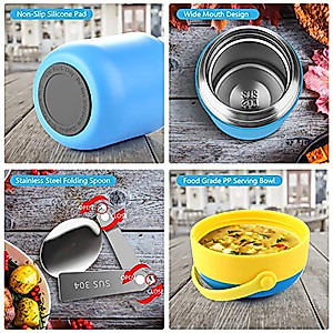 Jelife Thermos for Hot Food Container - 16oz Lunch Soup Thermos Insulated Food Jar, Bento Lunch Box Stainless Steel Food Funtainer with Spoon for Back to School Camping Vacuum Leak-Proof, Blue