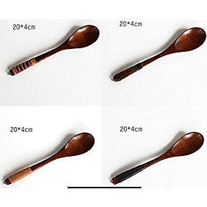 4pc-Handmade Japanese Style Wooden Soup Spoons with Tied Line on Handle