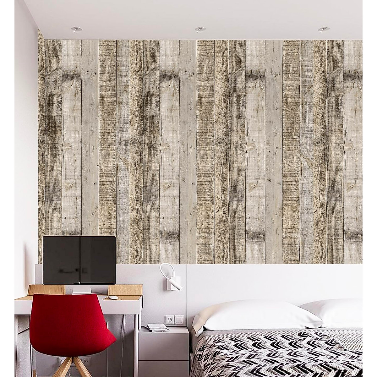 Anmon Wood Contact Paper 17.7" x 118" Peel and Stick Wallpaper, Grey Distressed Wood Wallpaper Shiplap Self Adhesive Removable Wall Paper, Wood Look Plank Rustic Natural Contact Paper for Wall
