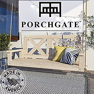 Porchgate Amish Heavy Duty 700 Lb Farmhouse Porch Swing W/ Ropes (5 Foot, Unfinished)