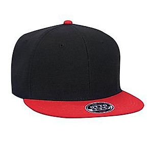 Custom Snapback Hat. Otto. Embroidered. Your Own Text Flatbill Bill Snapback. (Red/Black Bill)