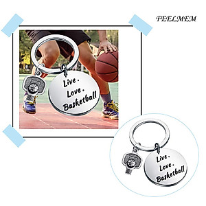 FEELMEM Sports Charms Live Love Basketball Keychain Basketball Hoop Basketball Jewelry Fitness Jewelry Keyring Gift for Players & Coaches (Silver)