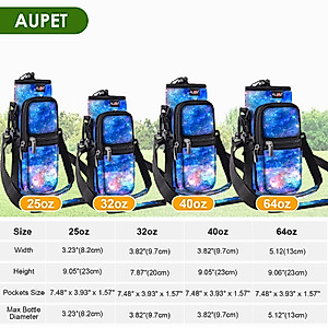 AUPET Water Bottle Sling Bag Sleeve Holder Carrier 25/32/40/64 oz,Insulated Crossbody Water Bottle Case Cover with Strap and Pockets for Men/Women Walking Hiking Camping (25oz, blue starry sky)