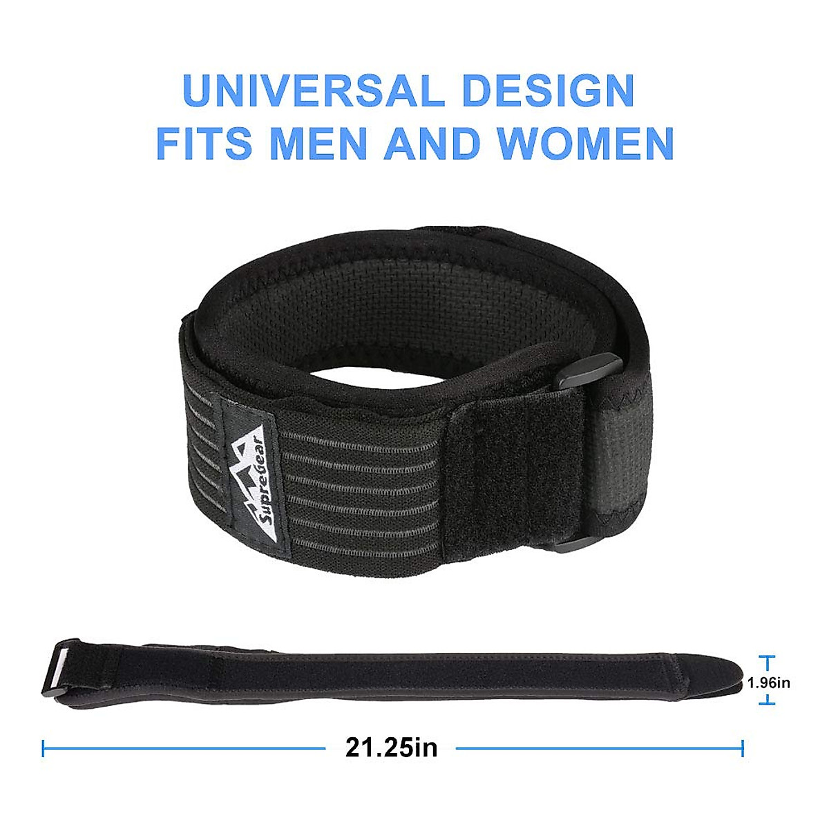 supregear IT Band Strap, Adjustable Iliotibial Band - Knee, Thigh, Hip & ITB Syndrome Support - Extra Compression Stabilizer for Patellar Tendonitis and Osgood Schlatters Woman Men