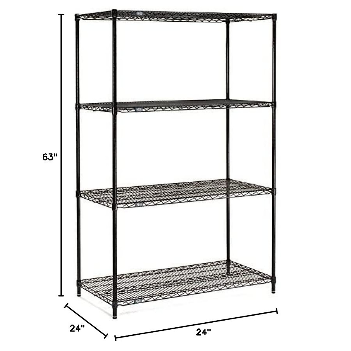 Nexel 24" x 30" x 63", 4 Tier Adjustable Wire Shelving Unit, NSF Listed Commercial Storage Rack, Black Epoxy Finish, Leveling feet