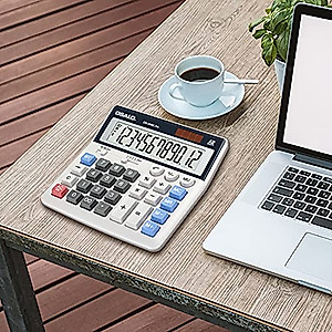 Calculator Extra Large Display Solar Big Buttons 12 Digits Desktop Calculator with Round-up, Memory Function (OS-200ML)