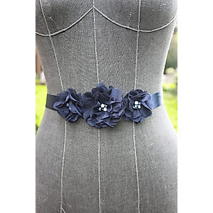 Nania Bridesmaid and Flowergirls sashes wedding sash pearls flowers belts (Dark navy)