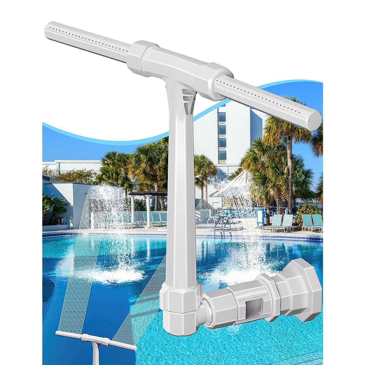Kompoll Pool Fountain Above Swimming Pools, Adjustable Water Dual Spray Sprinkler Pool Fountain for Inground Pools, Fun Pool Waterfall Sprayer for Backyard Outdoor, Grey
