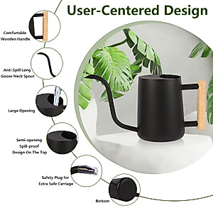 GUKJOB Plant Watering Can,35oz Metal Watering Can,Stainless Steel Watering Can Indoor Plants with Long Curved Spout,Small Watering Can for Indoor Plants,Bonsai Outdoor Garden Modern Decorative(Black)