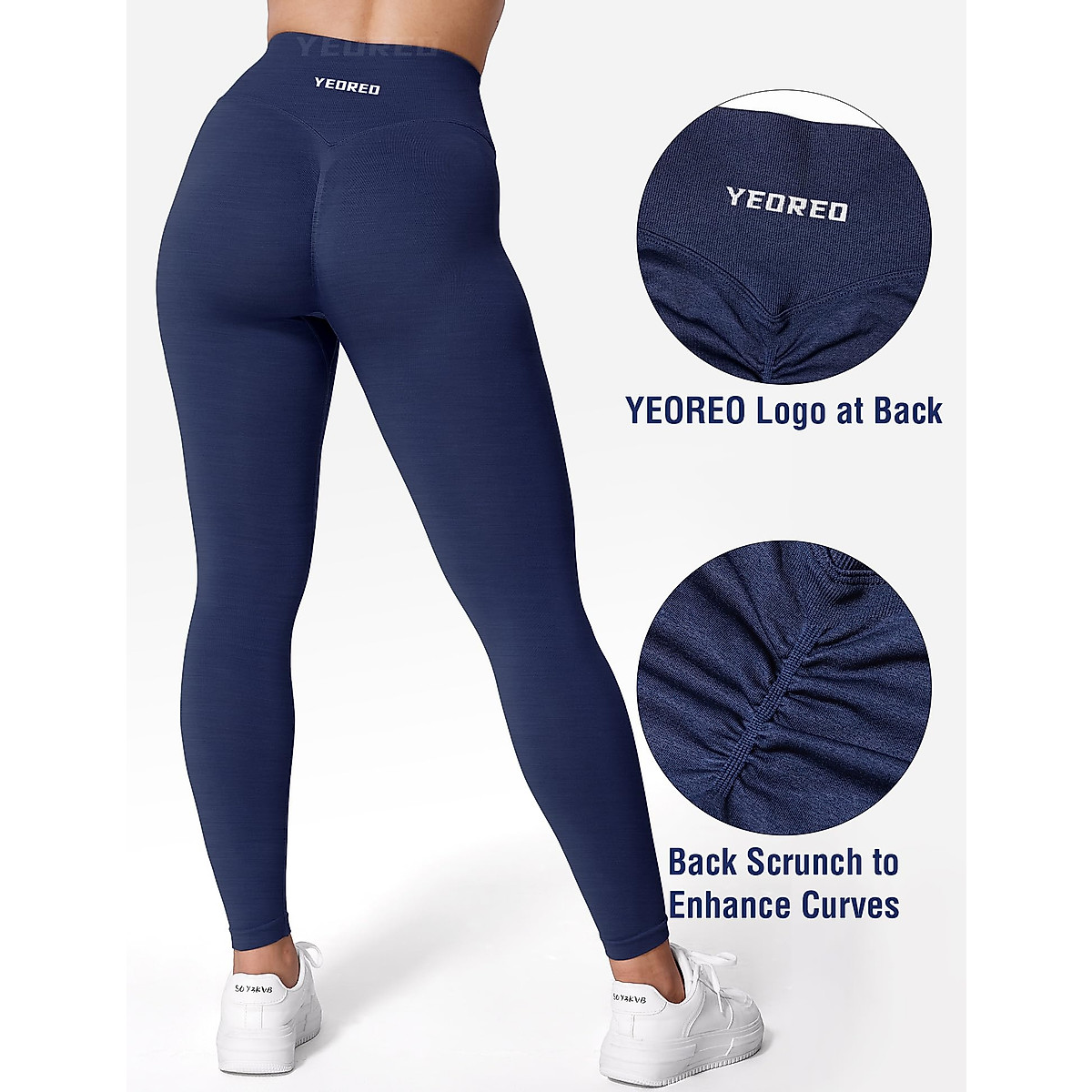 YEOREO V Waist Workout Leggings for Women Butt Lifting Scrunch Gym Leggings Amplify Seamless Yoga Pants Navy XS