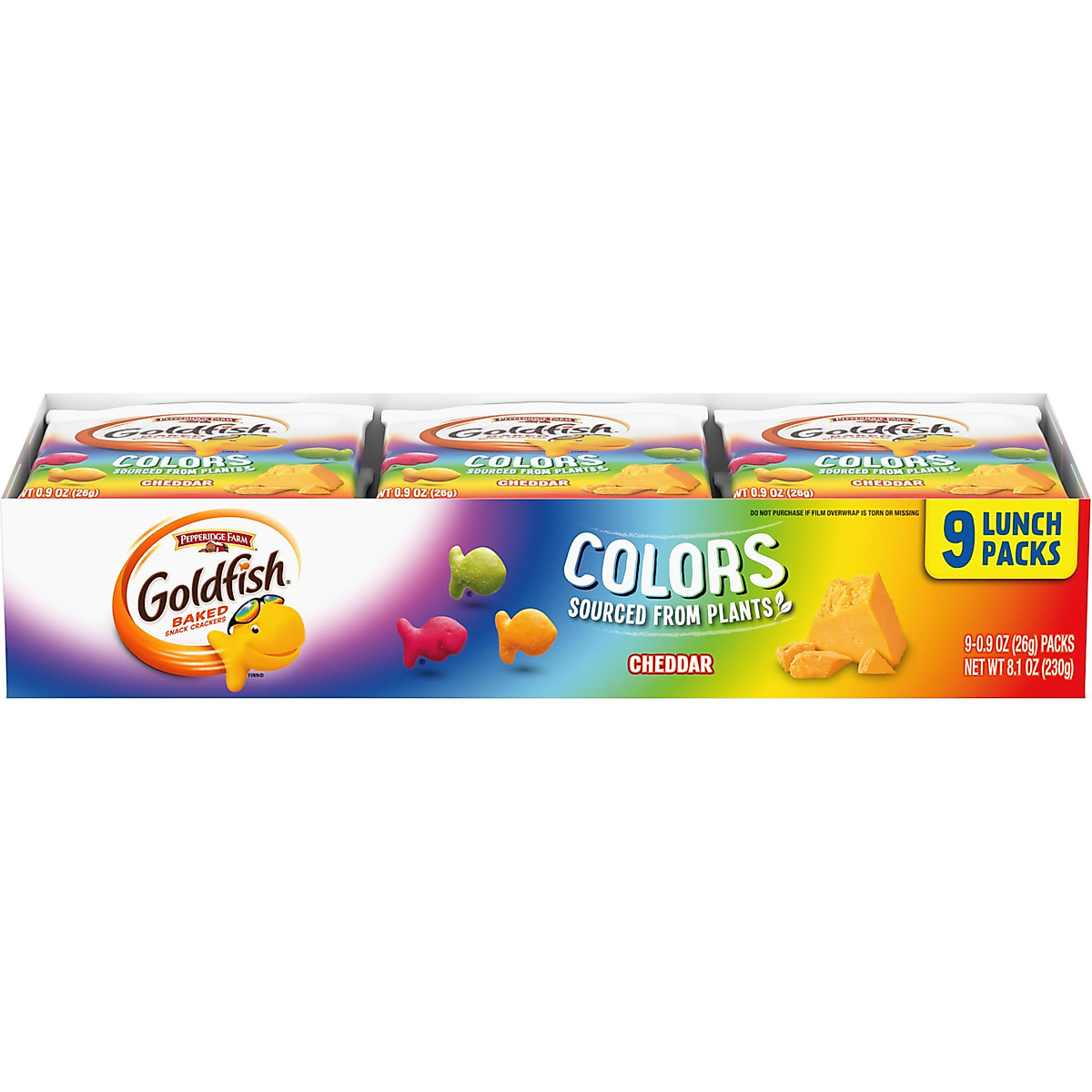 Goldfish Colors Cheddar Crackers, Snack Pack, 0.9 oz, 9 CT Multi-Pack Tray