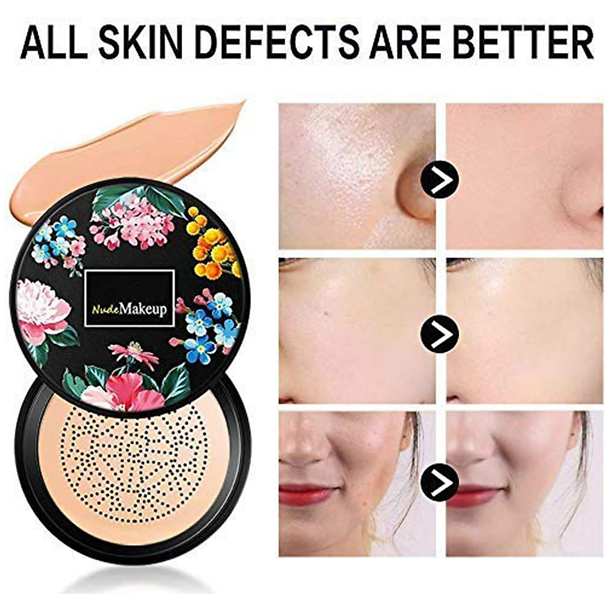 Mushroom Head Air Cushion BB Cream,Concealer Lasting Nude Makeup Moisturizing Pigment CC Liquid Foundation, Even Skin Tone Makeup Base Primer（Natural）