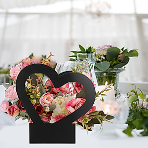 NUOBESTY Bouquet Flower Boxes 2Pcs Flower Box Heart Shaped Flower Bouquet Gift Packaging Boxes with Handle Flower Arrangement Basket Craft Paper Gift Bags Black Handheld Floral Basket