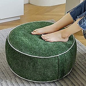 weruisi Stuffed Pouf Ottoman, 21x10 Inches Chenille Ottoman with Inflatable PVC Liner, Foot Rest with Portable Handle, Round Floor Pillow for Living Room, Bedroom, Kids Room (Green)