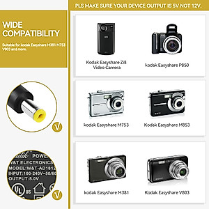 Omilik 5V AC Adapter for Kodak EASYSHARE M381 M753 M763 M873 M883 V1003 M853 MD853 MD863 M863 M340 Zi8 Video Camera P820 D830 8261760 P850 Digital Frame Kodak EasyShare MX1063 M1093IS M 381 M381