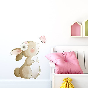 fanquare Cute Bunny Wall Decals Rabbit Kiss Butterfly Wall Stickers Peel and Stick Wall Decor for Kids Girls Bedroom Living Room Decor